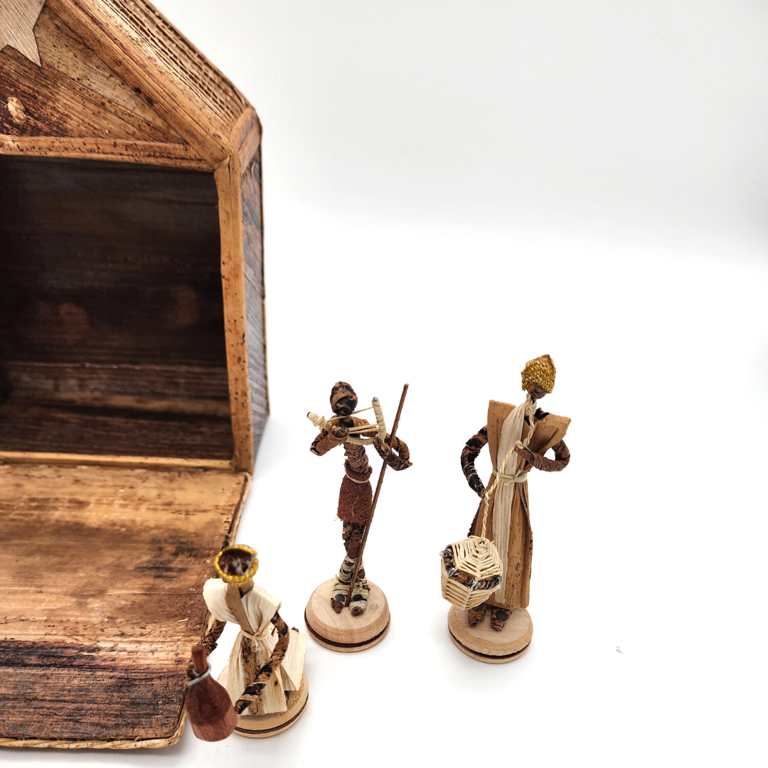 Handmade Recycled Banana Leaf Nativity Set- House