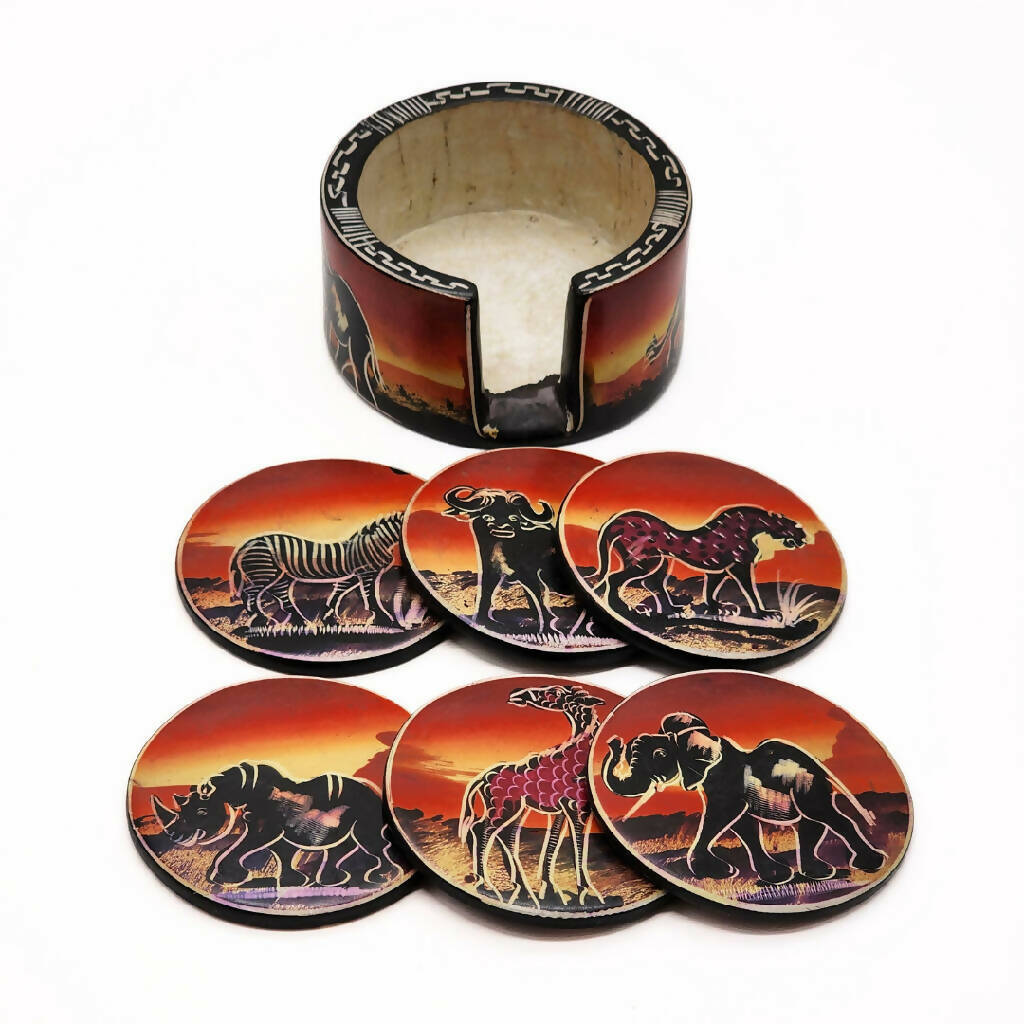 African Wildlife Soapstone Coasters|African Circular Coasters – Mawu Africa