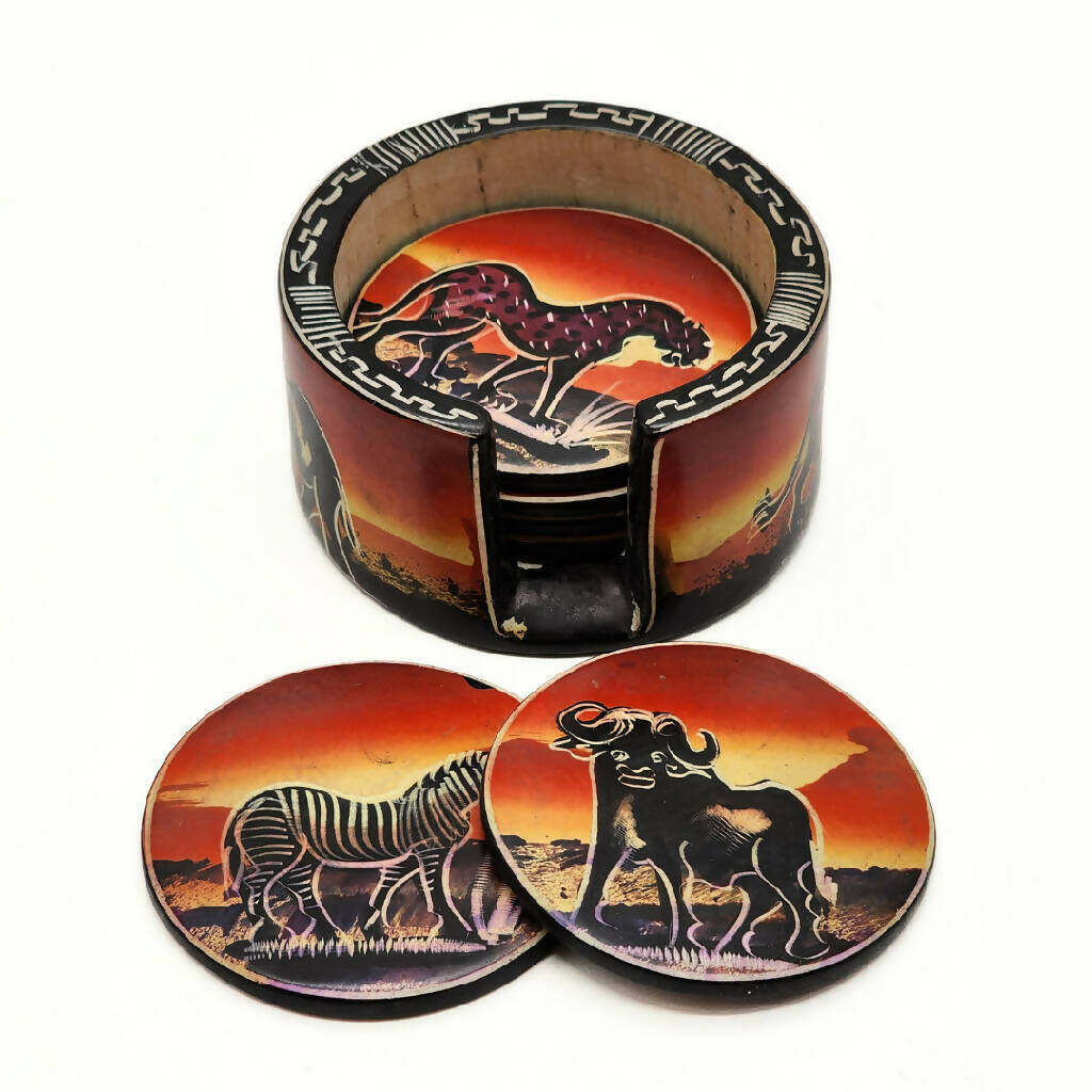 African Wildlife Soapstone Coasters|African Circular Coasters – Mawu Africa